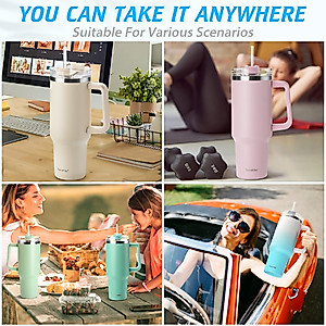 40 oz Tumbler with Handle and Straw, Flowers Insulated Travel Mug Iced Coffee Cup, Reusable Stainless Steel Insulated Water Bottle, Keeps Drinks Cold for 34 Hours, Dishwasher Safe, BPA Free