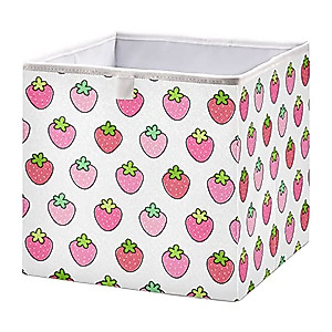 xigua Strawberry Cube Storage Bins for Kids 11 x 11 x 11 in,Foldable Storage Bin Home Decor Organizer Storage Baskets Box for Toys,Books,Shelves,Closet,Laundry,Nursery