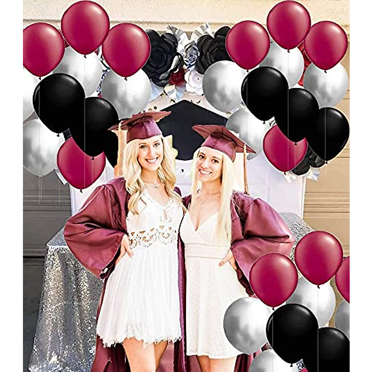 Graduation Decorations 2023 Maroon Grad Burgundy Silver Black Maroon Grad Burgundy Silver Black Balloon Congrats Banner 2023 Burgundy Graduation Party Supplies