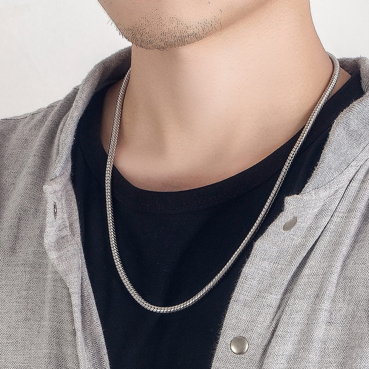 Dankadi Italy 925 Sterling Silver Snake Chain Necklace Men & Women 3MM-4MM Rolo Link Round Chain Chokers 16 "18 "20" 22 "24" 26 "28" 30" Unisex Fine Jewelry Gift (4MM, 24 inches)