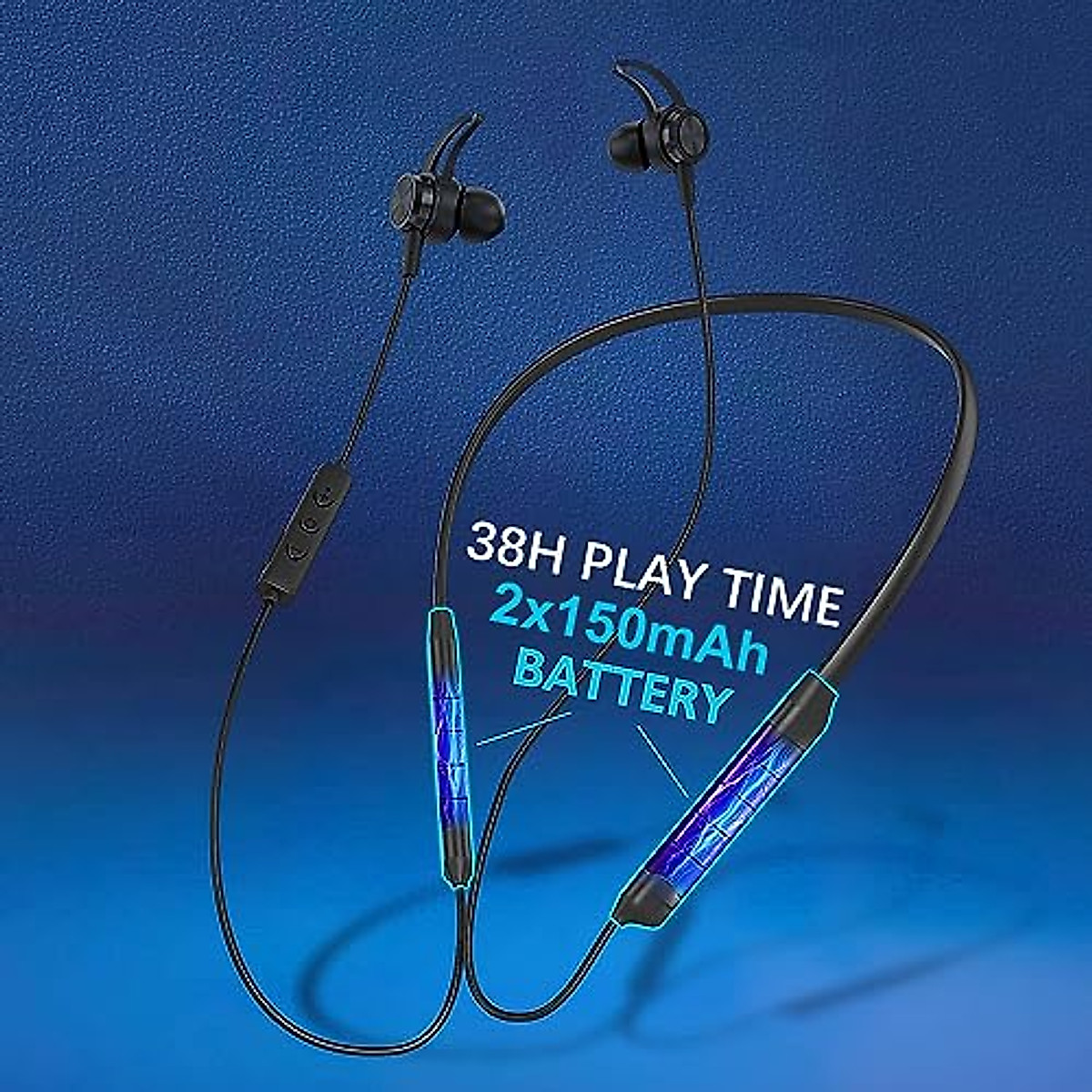 Bluetooth Neckband Headphone with Microphone, V5.3 Wireless Magnetic Earbuds Sports Neckband with 38Hrs Playtime, IPX5 Sweatproof Light Weight Wired in-Ear Earphone for Running Sports