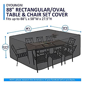 OYOUNGNI Patio Furniture Set Cover Waterproof, Heavy Duty 600D Outdoor Furniture Table and Chairs Covers, Rectangular Outdoor Sectional Sofa Set Cover, Black, 88"L x 58"W x 27.5"H