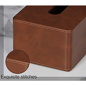 GOLRANLYE Tissue Box Cover Rectangular 9.8"(L) x 5.3"(W) x 4.3"(H) Refined Modern PU Leather Facial Tissue Dispenser Box Holder for Dresser Bathroom Decorative (Brown)