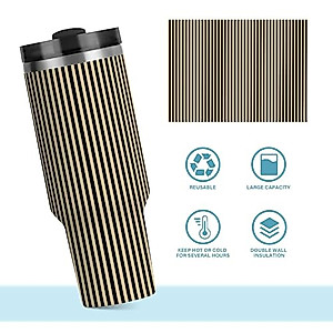 Flradish 40oz Tumbler with Handle, Stripes Khaki Black Stainless Steel Tumbler with Lid and Straws Double Wall Vacuum Insulated Leakproof Coffee Travel Mug