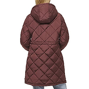 Levi's Women's Soft Sherpa Lined Diamond Quilted Long Parka Jacket (Standard & Plus Sizes), Merlot, Medium