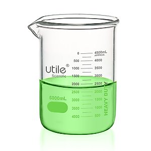 Utile 169.1oz(5000ml) Low Form Glass Beakers, Borosilicate 3.3 Glass with Printed Graduation, 4000.5000.1