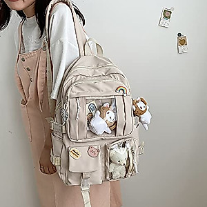 Bersauji Kawaii Backpack with Badge Pins Cute Animal Keychain Aesthetic Backpack for Girls Large Capacity School Backpack