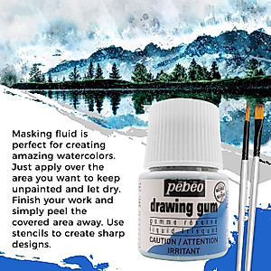 Pebeo Drawing Gum Made in France - Masking Fluid for Watercolor Painting and Various Art Projects - Bundled with Moshify Applicator Brush Set