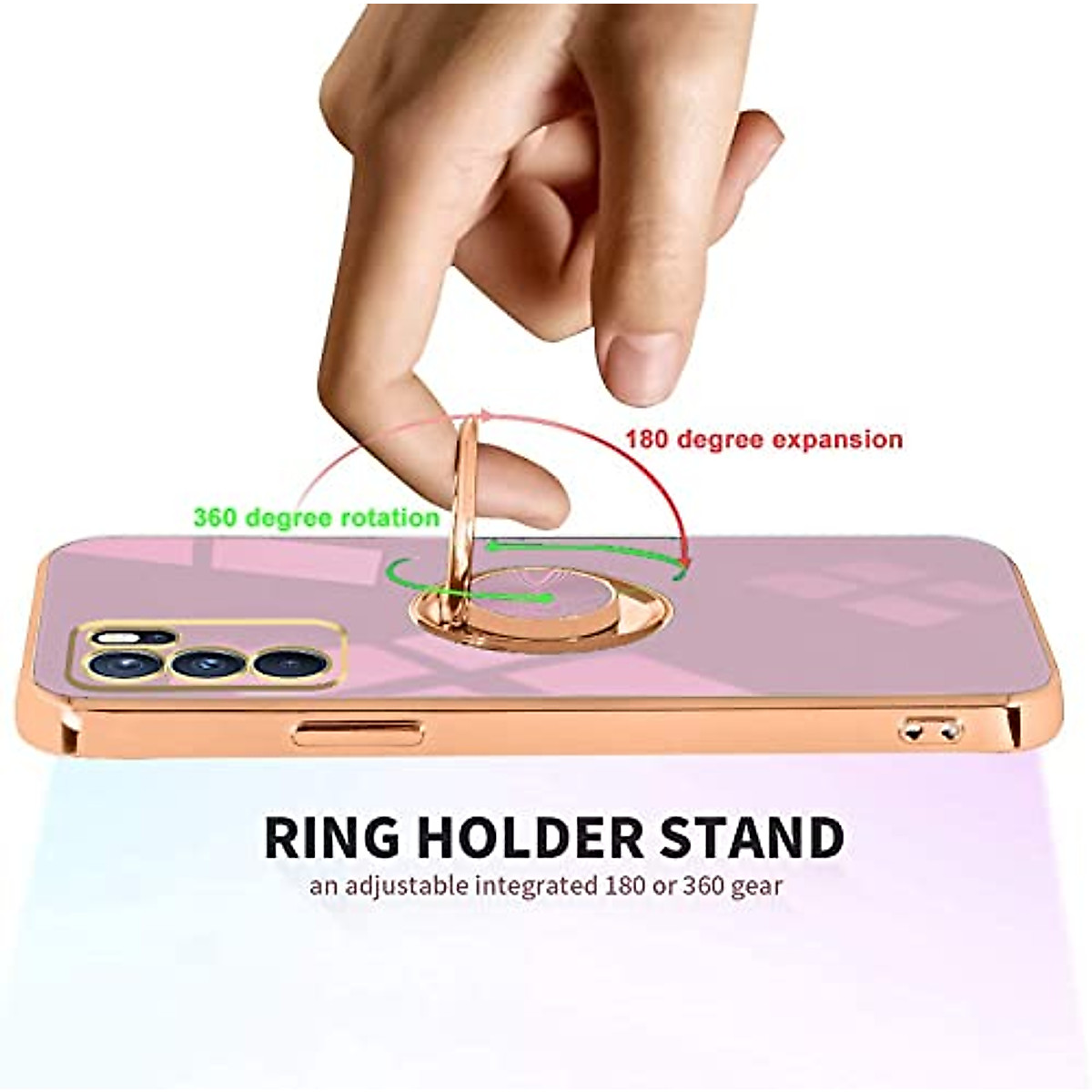 Compatible with Oppo Reno 6 Pro Case Silicone Shockproof Phone Cases for Oppo Reno 6 Pro 5G Anti-Scratch Cute Protective Case with Ring (Purple, Oppo Reno 6 Pro 5G)