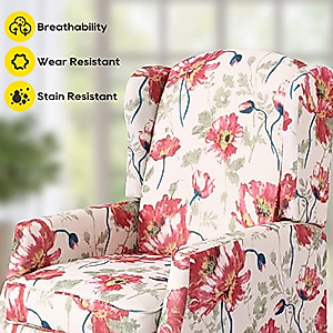 Consofa Upholstered Wingback Recliner Chair, Traditional Push Back Recliner with Padded Seat, Wingback Fabric Recliner Chair, Mid Century Modern Recliner Chair for Living Room (2,Red Floral)
