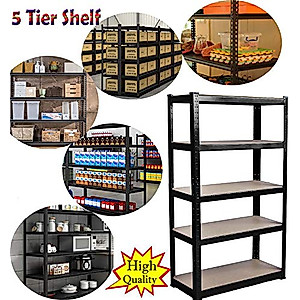 Heavy Duty Metal Shelving Rack Unit 5 Tier Garage Storage Shelf Unit - 59" x 28" x 12", Black, Boltless Shelving Unit for Workshop/Shed/Office