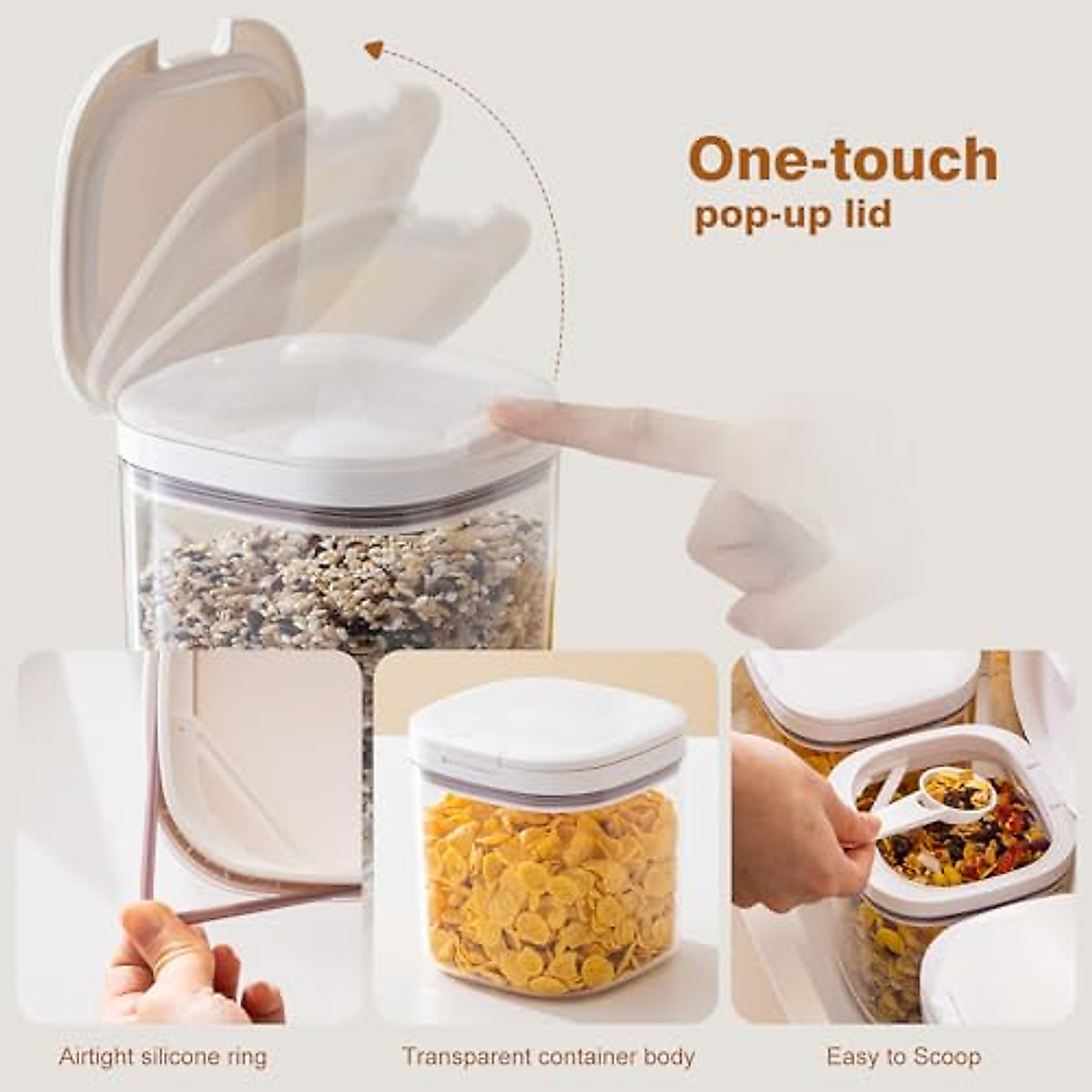 LivLab Mker Airtight Food Storage Containers, BPA Free Plastic Cereal Containers with Lid for Kitchen Pantry Organization, 2.3L / 2 Qt Cereal Dispenser for Grain, Rice, Snacks and Candy,White