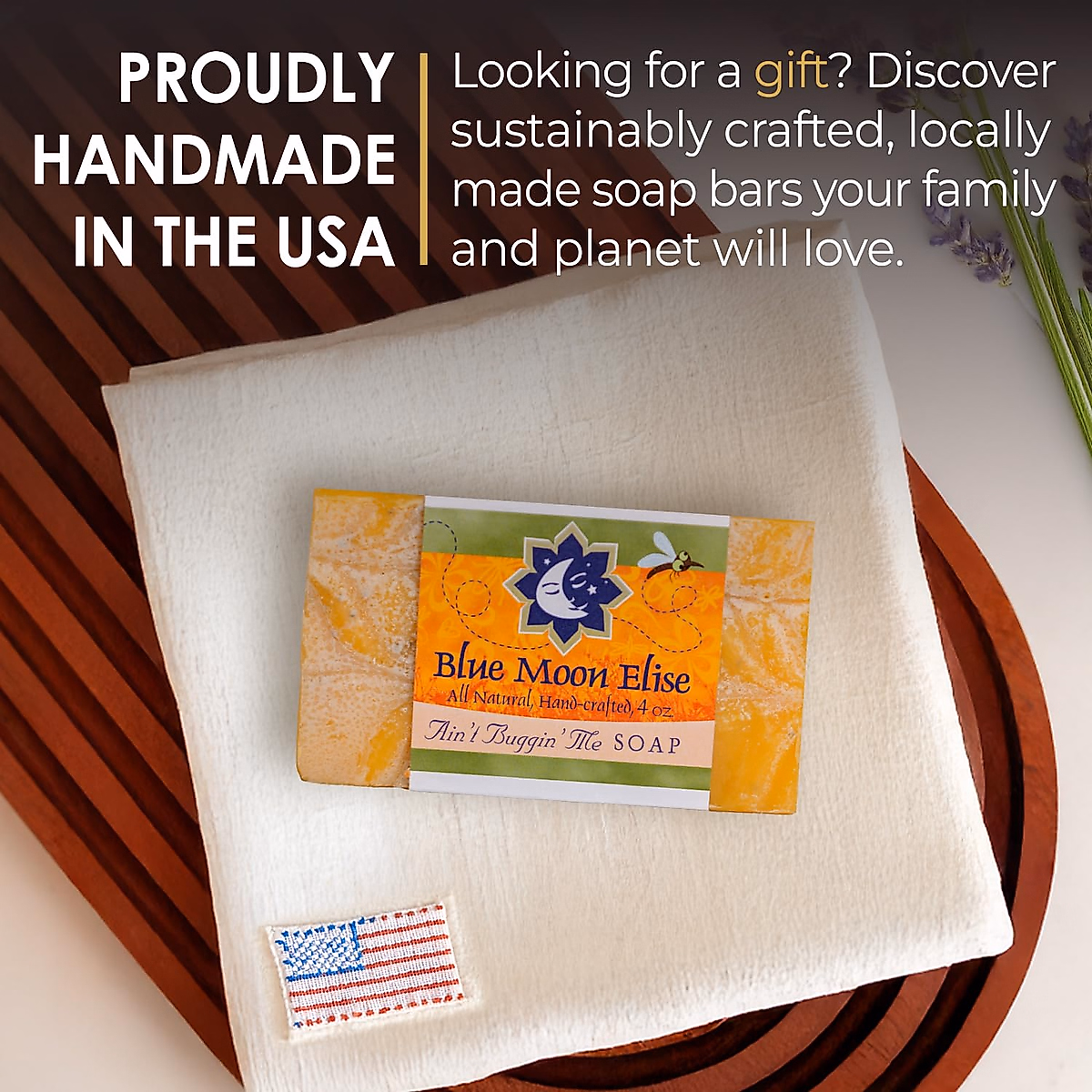 Blue Moon Elise Ain't Buggin Me Citronella Bar Soap for Men and Women, Natural Handmade Soap with Pure Citronella Essential Oils, Soap Bar for Camping and Outdoor Activities