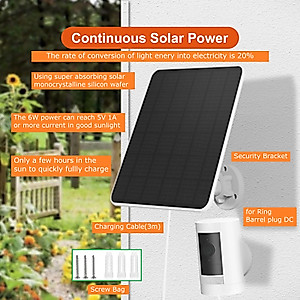 Solar Panel for Ring Camera,for 6W Ring Solar Panel,for Ring Camera Solar Panel Compatible for Ring Spotlight Cam Battery & Stick Up Cam Battery with Barrel Plug 5V Solar Battery Charger(1 Pack)