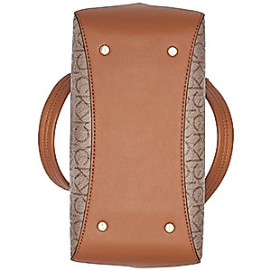 Calvin Klein Lucy Triple Compartment Satchel, Almond/Taupe/Caramel Embossed