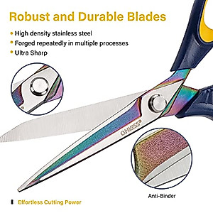 Scissors, QMVESS 9.5 Inch Premium Fabric Scissors Heavy Duty Multi-Purpose Sewing Scissors Titanium Coating Forged Stainless Steel Tailor Scissors Soft Grip Handle for Fabric Cardboard Leather Carpet