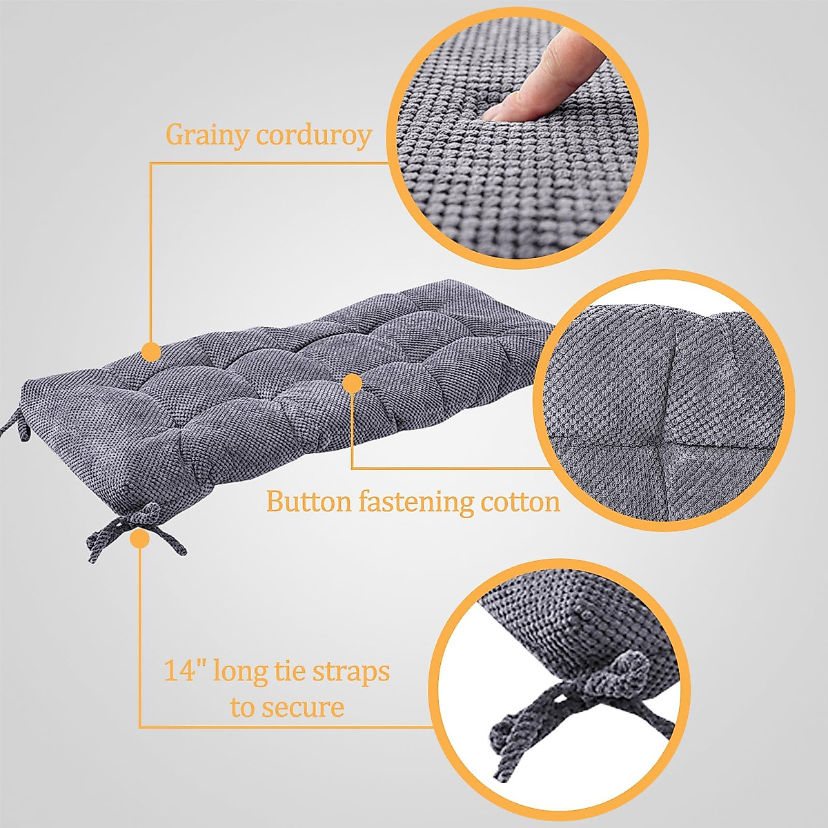 Big Hippo Bench Cushions Indoor/Outdoor Patio Bench Cushions Non-Slip Bench Seat Cushion for Lounger Garden Furniture Patio Lounger Bench Swing 51" x 19", Grey