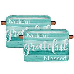 AUUXVA Teal Turquoise Green Wood Storage Bins Baskets Fabric Laundry Baskets, Storage Cube Boxes Organizer Bag Bin for Toy Organizing Book Storage Shelves Nursery Closet