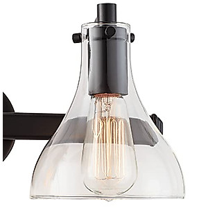 Possini Euro Design Sorren Industrial Modern Wall Light Black Metal Hardwired 20 1/2" 3-Light Fixture Curving Clear Glass Shade for Bedroom Bedside Bathroom Vanity Living Room Hallway Dining House