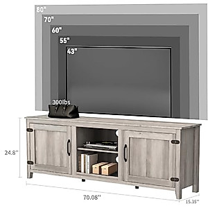 hausway TV Stand with Double Barn Doors, Entertainment Center with Storage Cabinets, Television Stands for TVs up to 80 inches, Modern Farmhouse Furniture for Living Room, Bedroom (Grey)