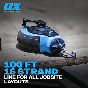 OX Tools OX-P027731 Chalk Box - 100' Thick Line, Curved Hook, 6:1 Gear Ratio, Metal Handle, Easy Top Load, Ergonomic Shape & Rubber Grips - Ideal for Deck Builders, Framers, Roofers