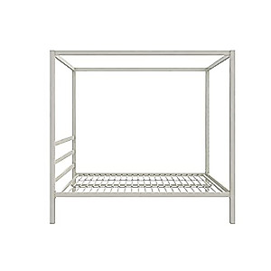 DHP Modern Metal Canopy Platform Bed with Minimalist Headboard and Four Poster Design, Underbed Storage Space, No Box Spring Needed, Full, White