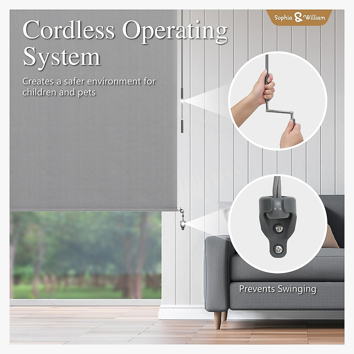 Sophia & William Outdoor Roller Shade Blinds Cordless Roll Up Shade,8'W x 6'H,Exterior Patio Shades with 95% UV Protection for Patio Porch Gazebo, Light Grey