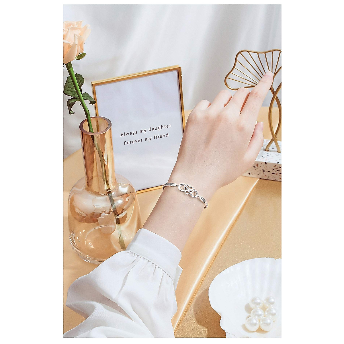 925 Sterling Silver Infinity Love Heart Bracelet With Inspirational Message for Daughter from Mother Father, Adjustable Length Bangle Bracelets Daughter Jewelry for Women