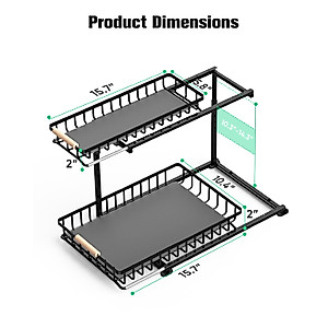 MapeloreCrafted Upgraded Metal Adjustable Under Sink Organizer, Height Adjustable 2-Tier Pull-Out Cabinet Storage Rack, Slide-Out Drawers for Kitchen, Bathroom, Pantry Organization, 2 Pack