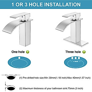 Midanya Bathroom Sink Faucet Waterfall Spout Single Handle 1 Hole Deck Mount Mixer Tap Lavatory Vanity Vessel Faucet Commercial with Pop Up Drain,Short, Polish Chrome
