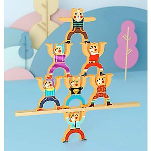 BESTING Balancing Stacking Blocks Little Bear Parent-Child Children's Educational Balance Wooden Stacking Acrobatic Troupe Interlock Decompression Preschool Toys Balancing Games (HJ008)