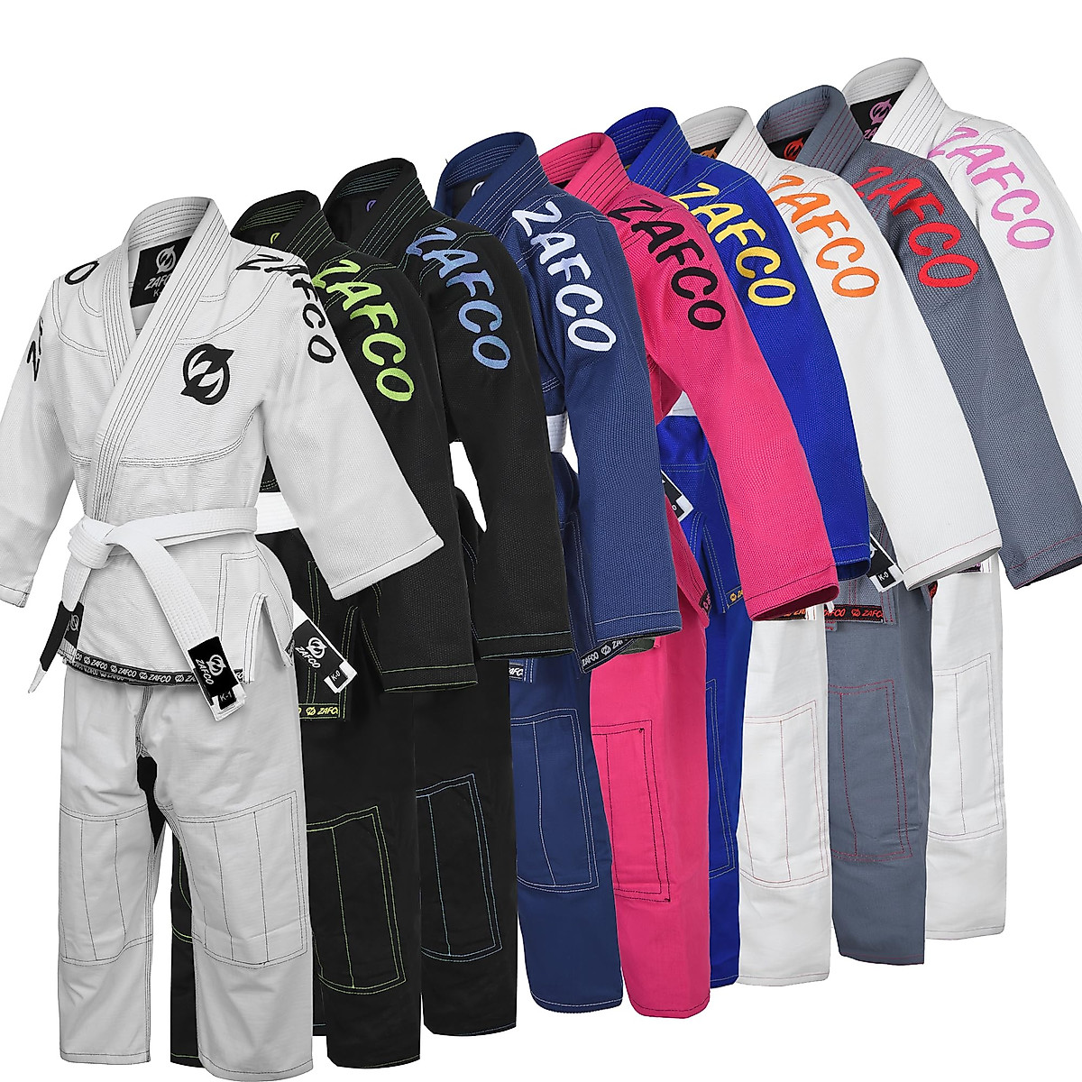 Zafco Sports Brazilian Jiu Jitsu, Kids Jiu Jitsu Gi Children BJJ Gi Grappling Kimonos Lightweight White Belt (Black, K0)