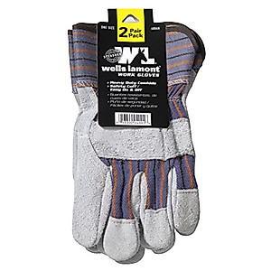 Wells Lamont 2 Pair Pack Men's Leather Work Gloves with Heavy Duty Reinforced Palms, Large (4006N-WNW) , Grey