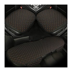 3PCS Set Car Seat Cushion for Front and Back Seat, 3D Soft Linen Breathable Auto Seat Cover, Comfort Non-Slip Rubber Bottom Universal for Most Cars (Black/Gold/3PCS)