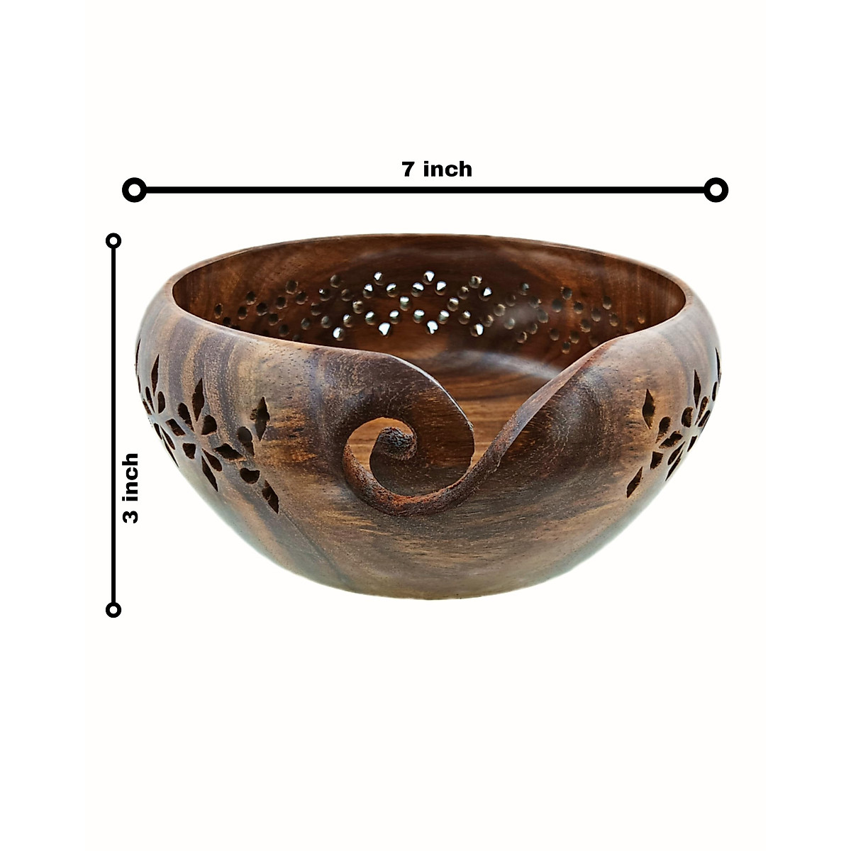 Craft Kart Yarn Bowl Wooden Handmade | Rosewood Crafted Wooden Yarn Bowl | Carved Holes & Drills | Knitting Home Beautiful Crochet Yarn (Whole Yarn Bowl, 7"x3")