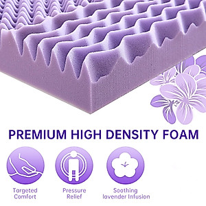 MUXHOMO 3 Inch 7-Zone King Mattress Topper, Egg Crate Foam Mattress Topper King Size for Back Pain, Cooling Gel Infused Mattress Pad, CertiPUR-US and Oeko-TEX Certification (76"×80", Lavender)