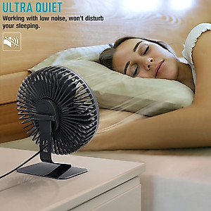 xasla 6'' USB Desk Fan, 4 Speeds Small Desk Fan, Ultra Quiet Electric Plug In, 90° Adjustment, Strong Wind, USB Powered, Portable Desktop Table Fan for Home Office