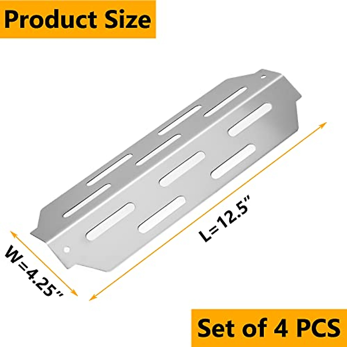 GasSaf Heat Deflectors Replace for Weber 66041, Genesis II E-410, S-410, Genesis II LX E-440, Genesis II LX S-440 Gas Grills, 4-Pack Durable Stainless Steel Replacement Parts(12.5" x 4.25")