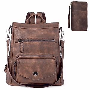 CLUCI Backpack Purse for Women Leather Convertible Fashion Designer Bookbag Ladies Travel Large Anti-Theft Shoulder Bags Women Wallet Large Leather Designer Zip Around Card HolderTwo-Tone Coffee