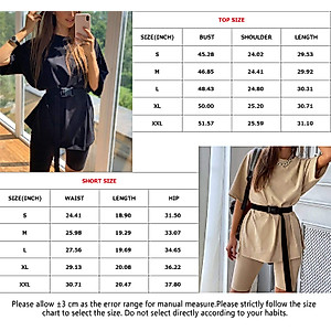 Youdiao Women 2 Piece Outfit Sets Oversized T-Shirt Tops Biker Shorts Casual Workout Sports Tracksuit Set with Belt Dark Green XL