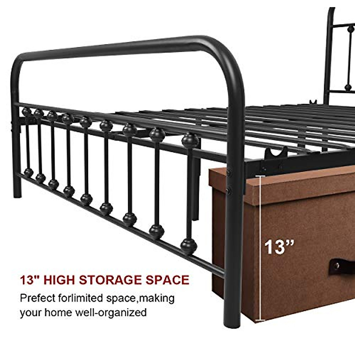 NEEBIRGELIA Black Metal Bed Frame Queen Size with Headboard and Footboard Single Platform Mattress Base,Metal Tube and Iron-Art Bed（Queen,Black）