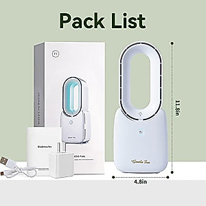 KONSIDEN Desk Fan, Quiet Bladeless Fan with USB Adapter and 5 Colors LED light, 3 Speeds Stylish 11.8 Inch Table Fan, Small Fan with Touch Control for Home Office Bedroom Summer Gift