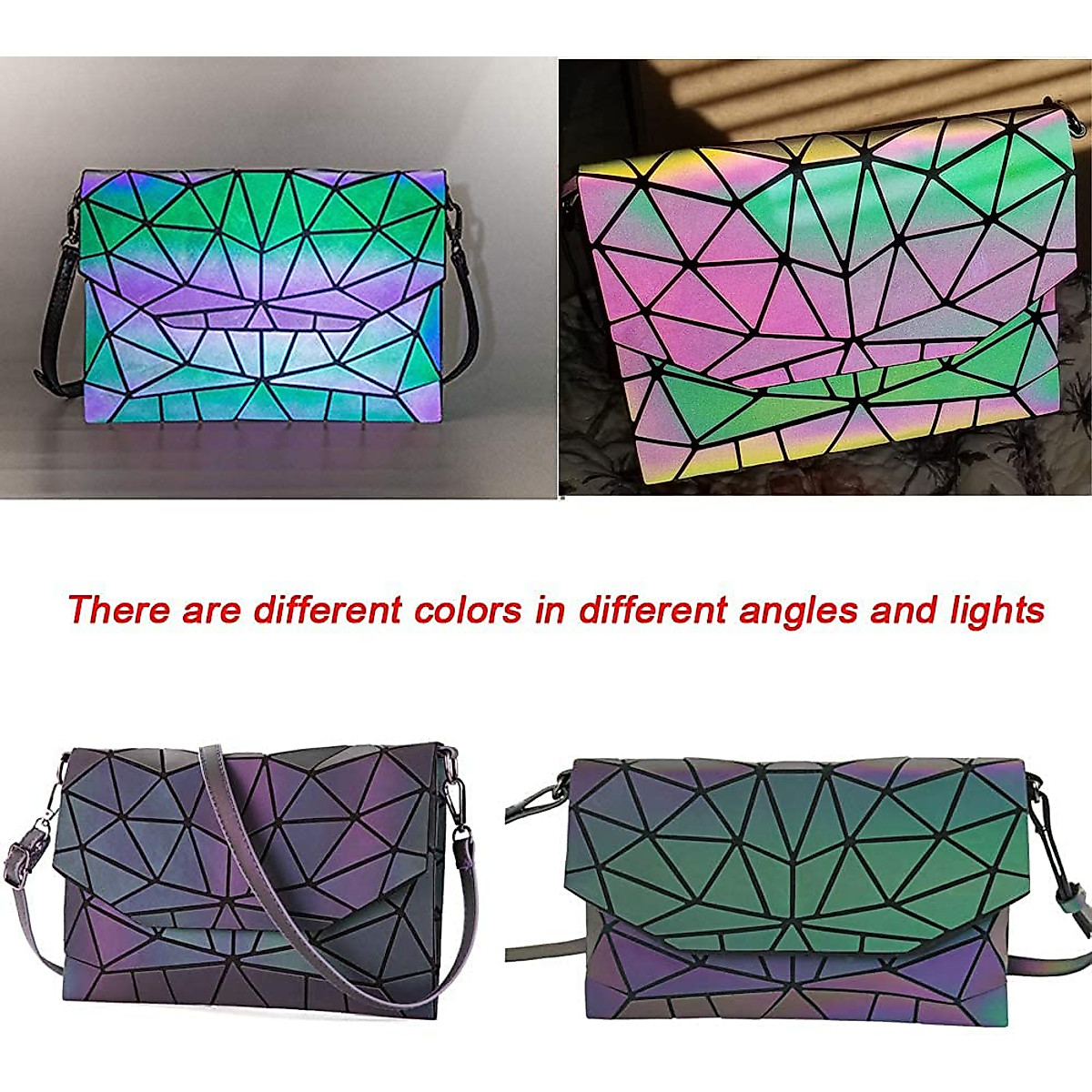 GOWETION Unique Geometric Luminous Purse Handbags For Women Holographic Wallet Girl Crossbody Shoulder Bag Clutch Reflective Messenger Bags Color Changing Purse (colorful1)