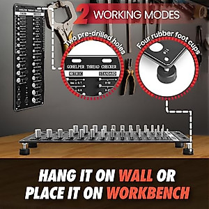 Gohelper Nut and Bolt Thread Checker, Used SUS304 Stainless Steel Thread, Bolt and Nut Identifier Gauge, Screw Bolt Size and Thread Gauge with 15 Standard & 12 Metric, 8 Drill Bit Gauge