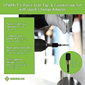 Greenlee DTAPKIT Drill/Tap Kit for Metal, One-Step Drilling, Tapping, and Deburring/Countersinking Set with Quick Change Adaptor