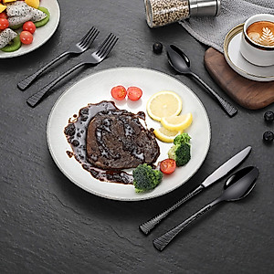 Lemeya Hammered Black Silverware Set,20 Piece Modern Flatware Set Service for 4,Mirror Polished Stainless Steel Cutlery Set Tableware Set,Kitchen Knives Forks Spoons Set,Dishwasher Safe