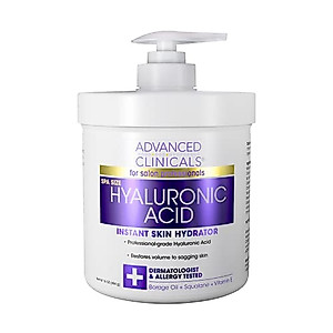 Advanced Clinicals Hyaluronic Acid Cream Moisturizer Skin Care Lotion For Face, Body, & Hands. Instant Hydration Anti Aging Skin Firming Lotion For Crepey Skin, Wrinkles, & Dry Skin, Large 16 Ounce