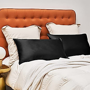 KINMEROOM Satin Pillow Cases Queen Size Set of 2, Similar to Silk Pillow Cases 2 Pack,Black Silky Satin Pillowcase for Hair and Skin,Pillow Covers with Envelope Closure for Women (20x30 Inches)