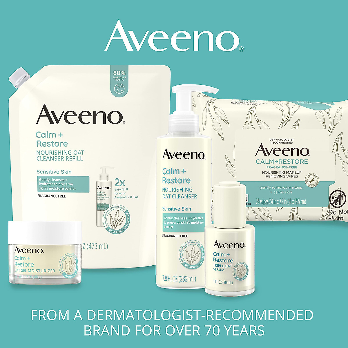 Aveeno Calm + Restore Triple Oat Hydrating Face Serum for Sensitive Skin, Gentle, Lightweight Facial Serum Instantly Smooths Skin, Fast-Absorbing, Hypoallergenic & Fragrance-Free, 1 fl. oz