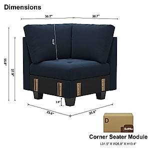 Belffin Velvet Corner Seat Module for Modular Sectional Sofa Couch Corner Sofa Couch Chair Blue